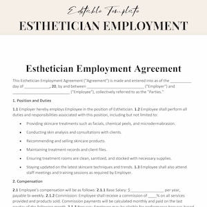 Esthetician Employment Agreement Template | Spa Employee Contract ...
