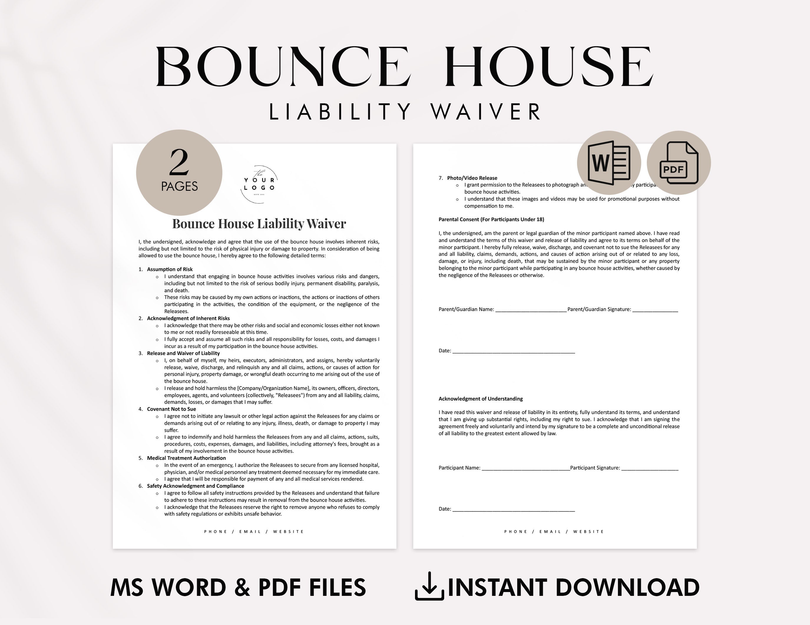 Bounce House Waiver Form PDF | Release of Liability Template | Editable ...