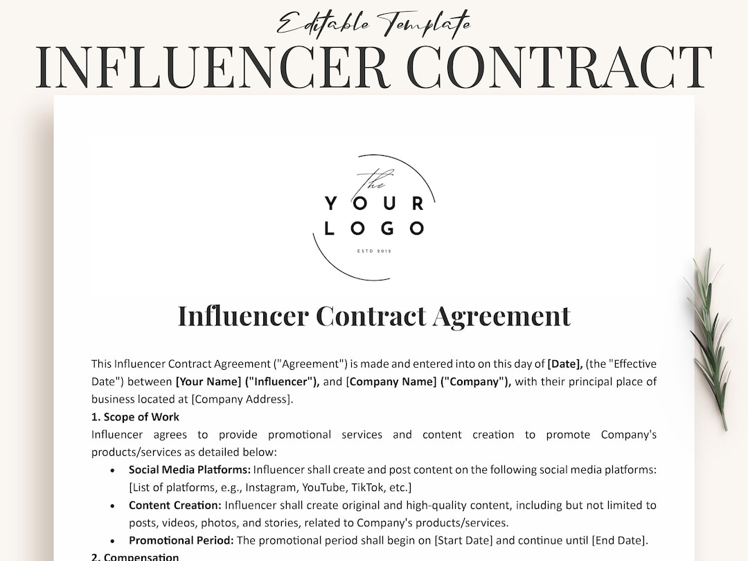 Influencer Contract Template Word - Social Media Influencer Contract ...