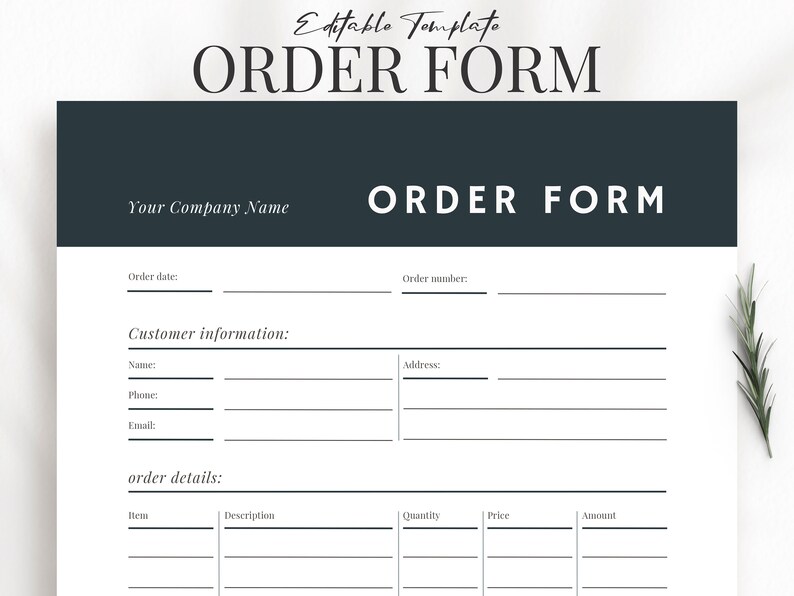 Custom Order Form Template Purchase Order Form Template - Etsy