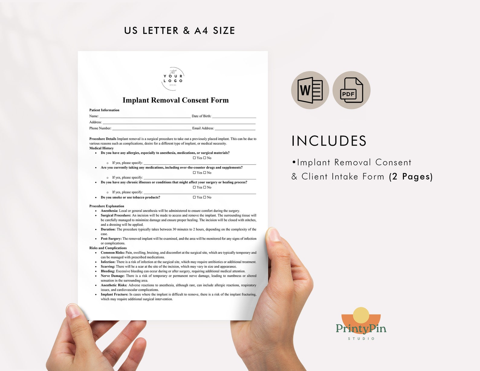 Implant Removal Consent Form PDF - Editable Surgical Consent Template ...