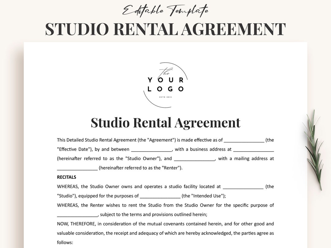 Studio Rental Agreement Template | Instant Download MS Word & PDF ...