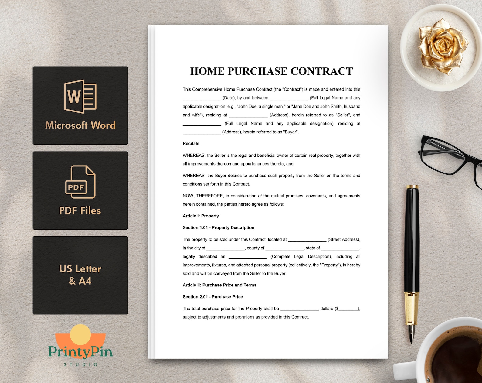 Editable Home Purchase Contract Template - Comprehensive Real Estate ...