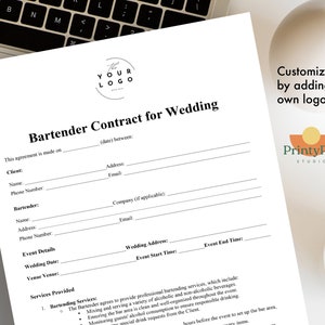 Bartender Contract for Wedding - Editable and Printable Bartending ...