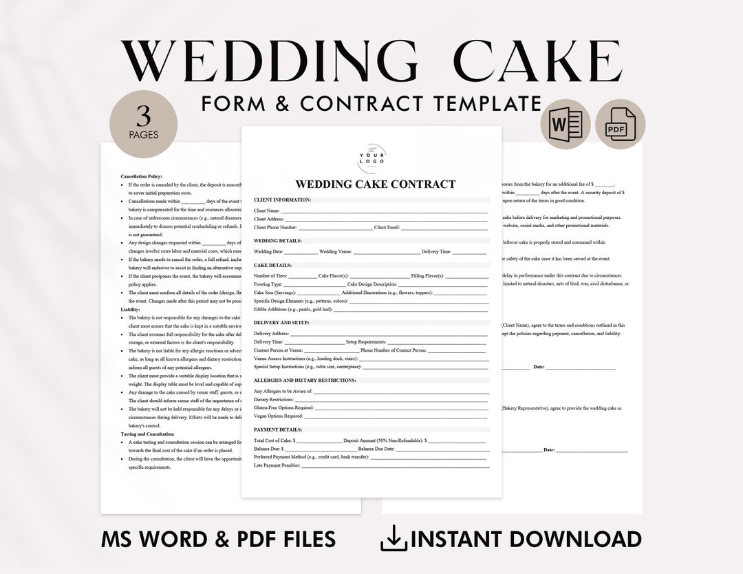 Wedding Cake Contract PDF, Cake Agreement Form WORD, Catering Agreement ...