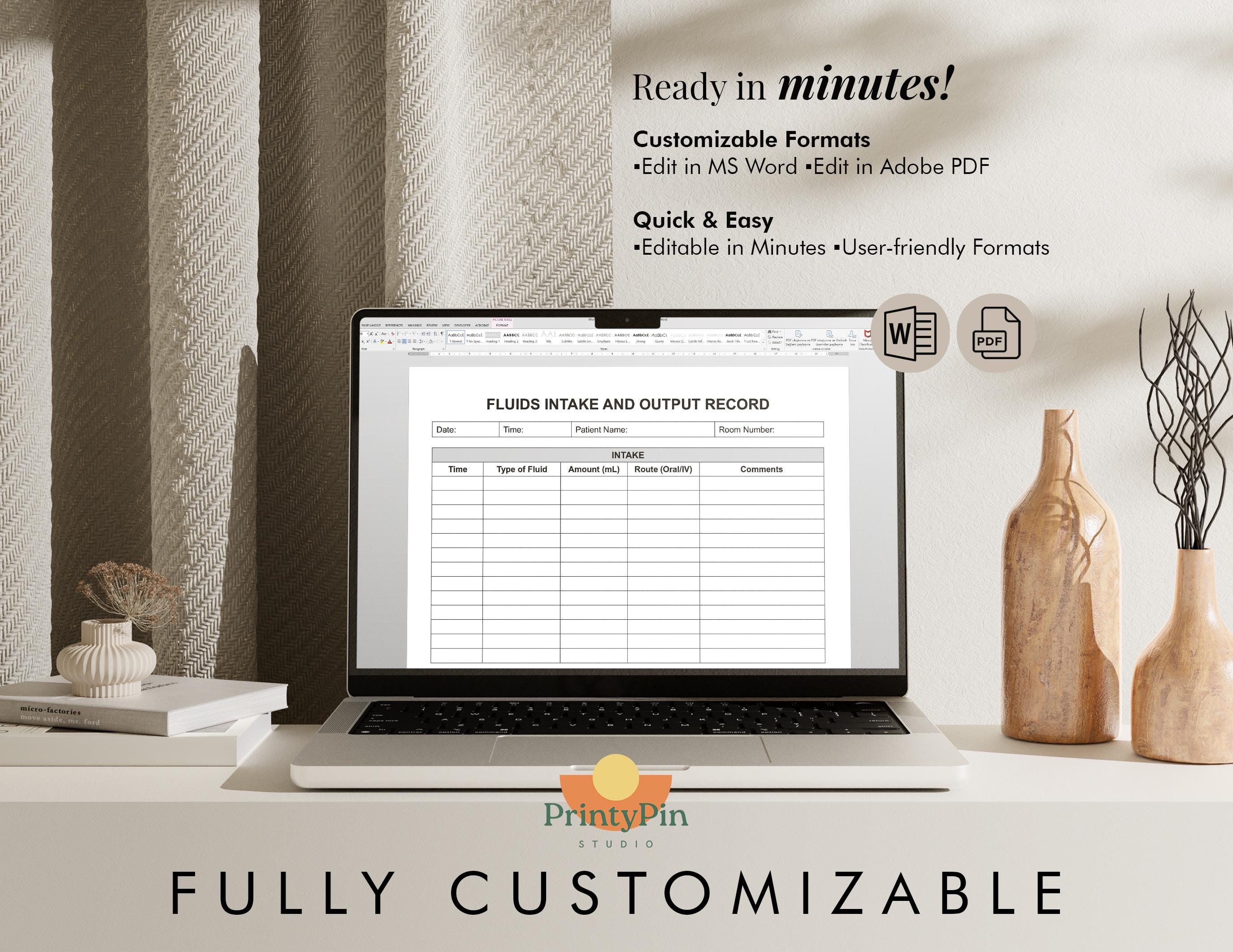 Printable Fluid Intake and Output Record Template | Nursing ...