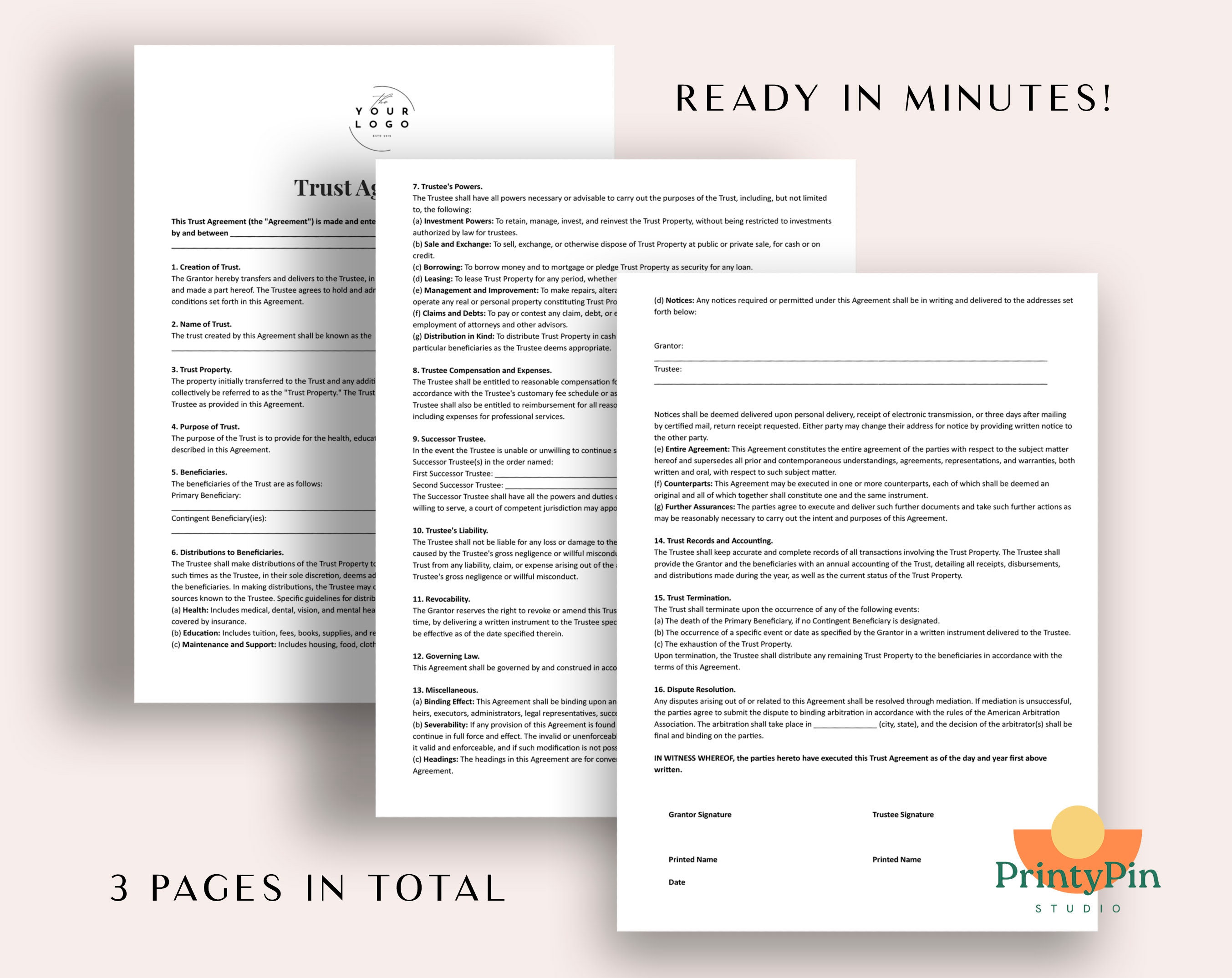 Trust Agreement PDF | Detailed Trust Contract Template | Editable Trust Document Word | Trust ...
