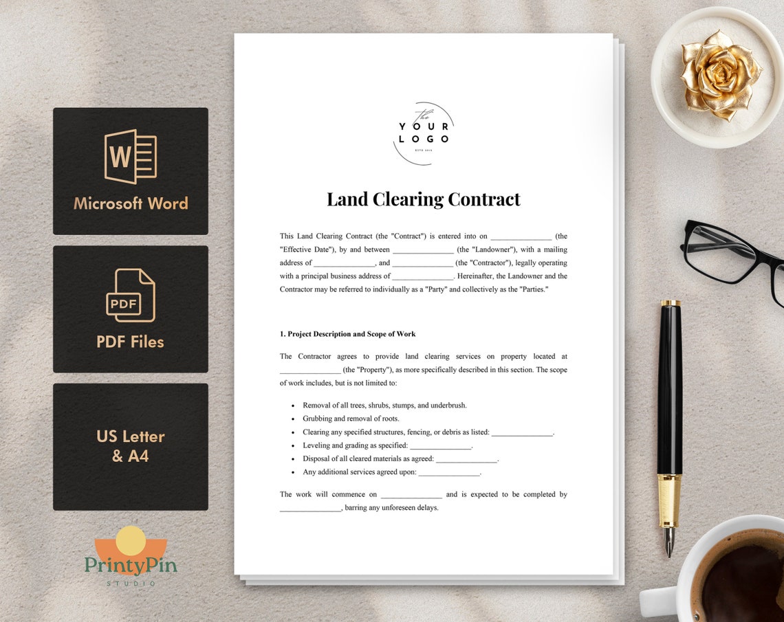 Land Clearing Contract Template - Editable Professional Agreement ...