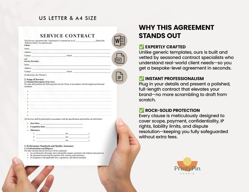 Printable Service Contract Form, Service Contract Agreement Template ...