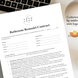 Bathroom Remodel Contract Template | Editable Contract for Bathroom ...