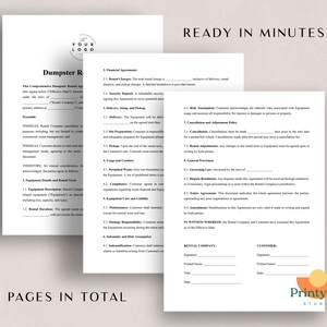 Dumpster Rental Agreement Template | Instant Download Editable Contract ...