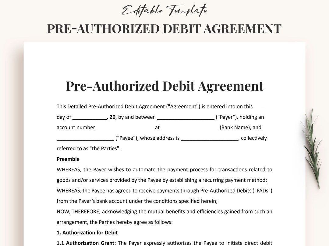 Pre-authorized Debit Agreement Template - Customizable PAD Form for ...