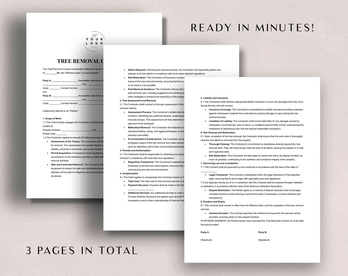 Printable Tree Removal Contract Template Word - Customizable PDF ...