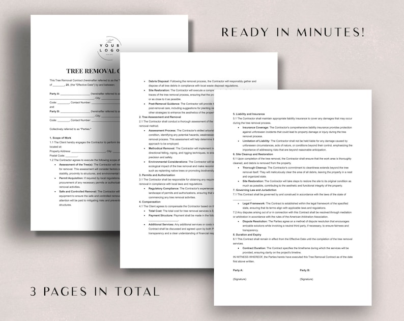 Printable Tree Removal Contract Template Word - Customizable PDF ...