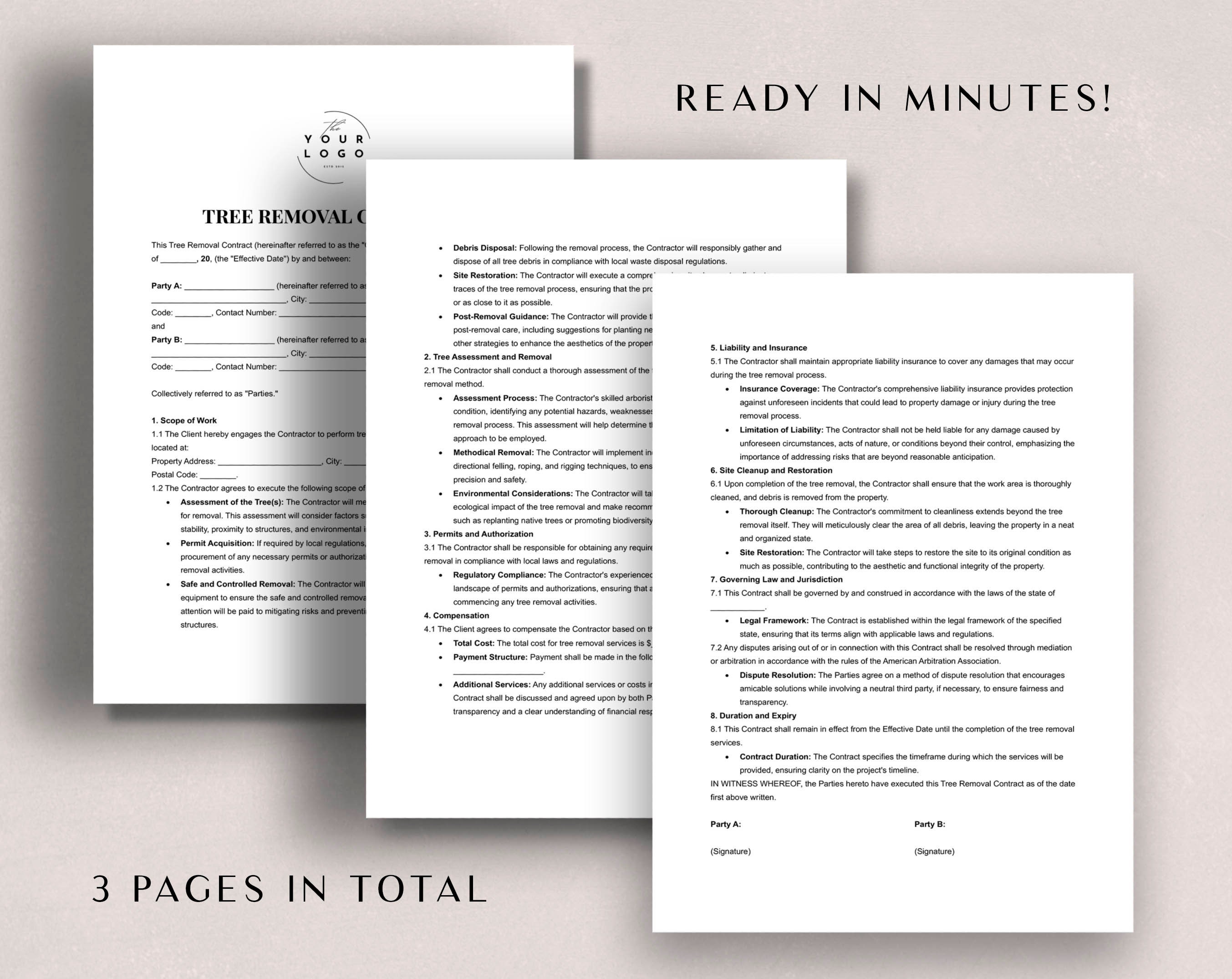 Printable Tree Removal Contract Template Word - Customizable PDF ...