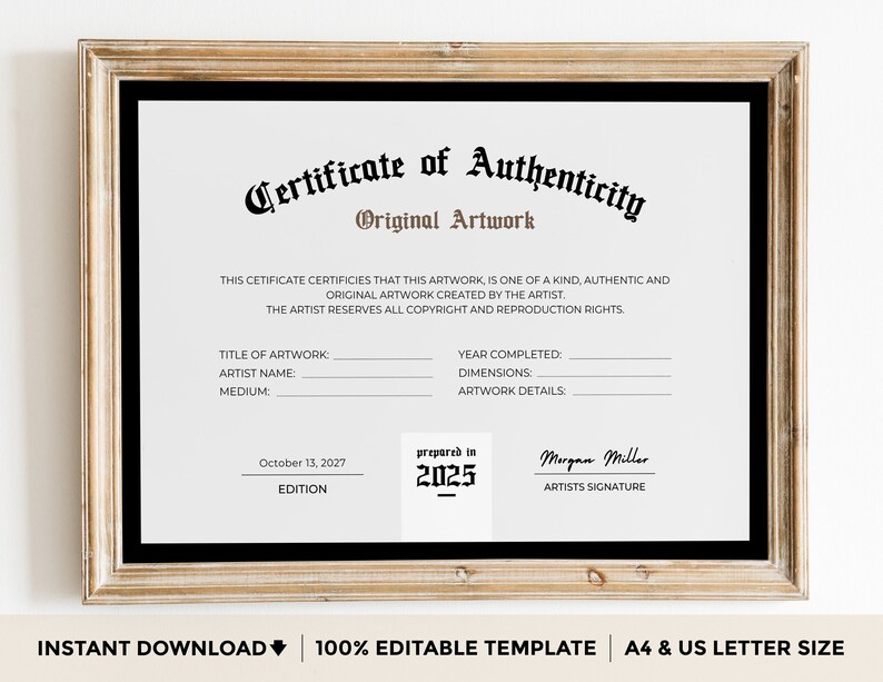 Certificate of Authenticity, Editable Authenticity Certificate Template ...