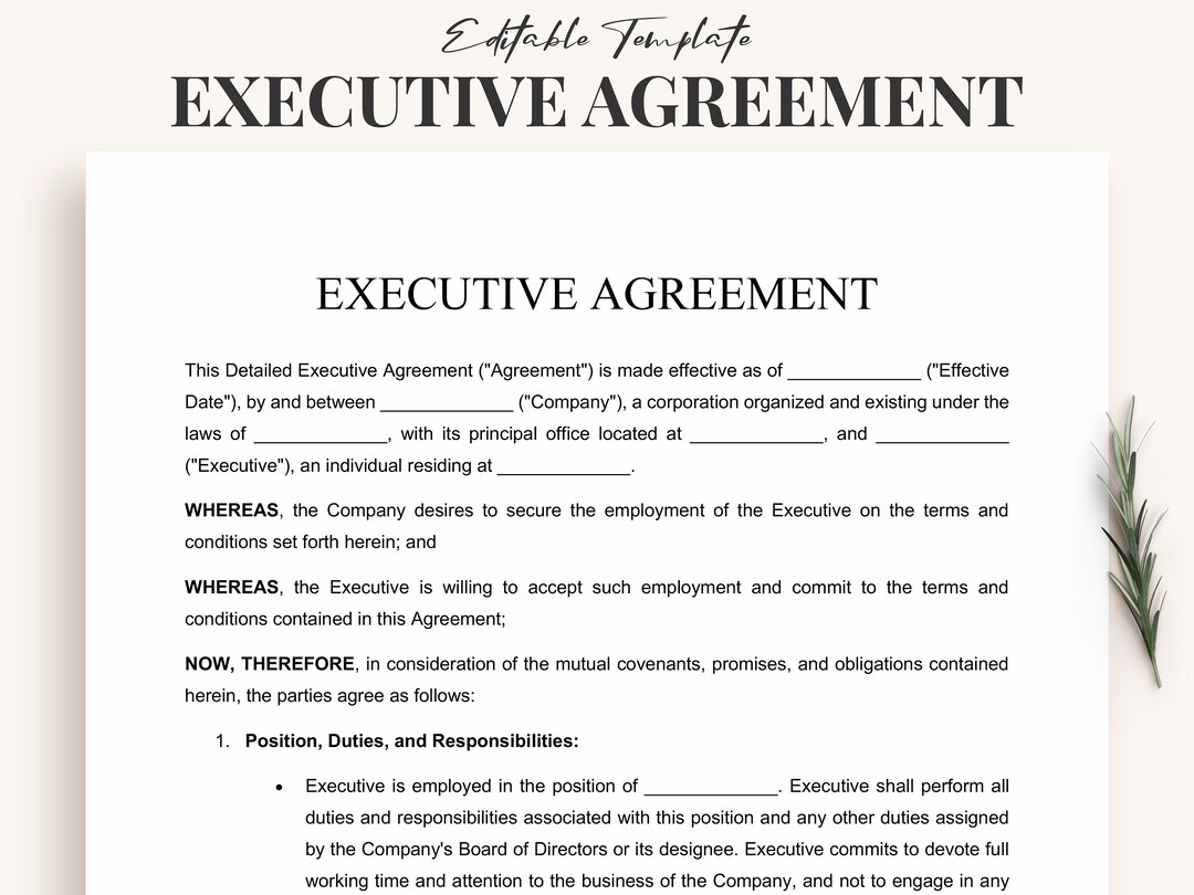 Executive Employment Contract - Editable Executive Agreement Template ...