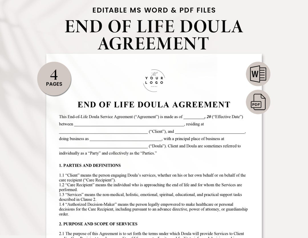 End of Life Doula Contract Template - End of Life Care Agreement ...