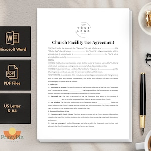 Church Facility Use Agreement Template - Editable Church Rental Contract for Events, Meetings ...