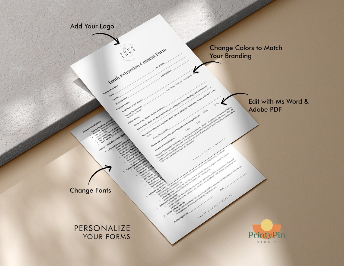Tooth Extraction Consent Form Template - Editable Dental Forms, Word ...