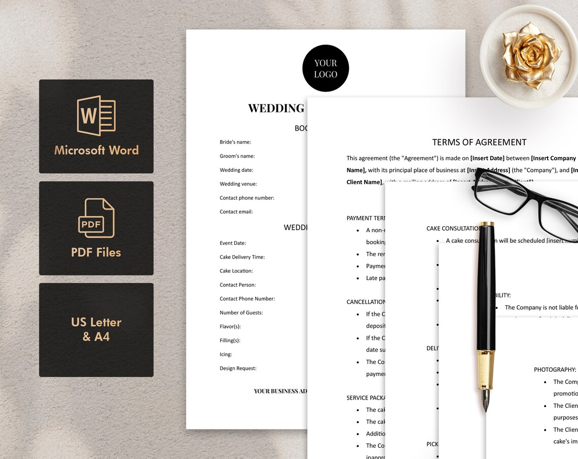 Wedding Cake Contract Template, Editable Bakery Client Terms and ...