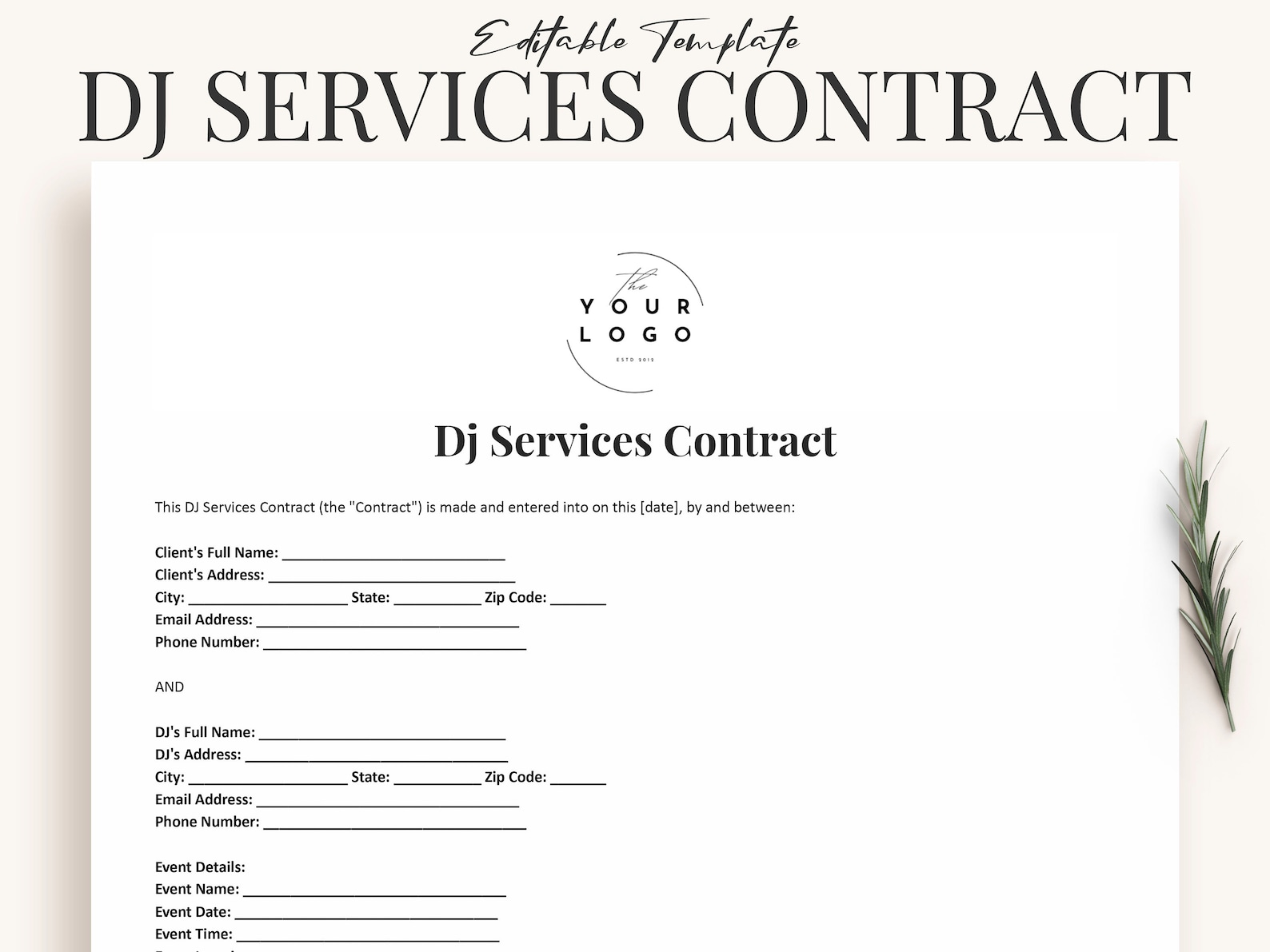 Dj Contract Template Word - Printable Wedding Dj Agreement PDF | Simple ...