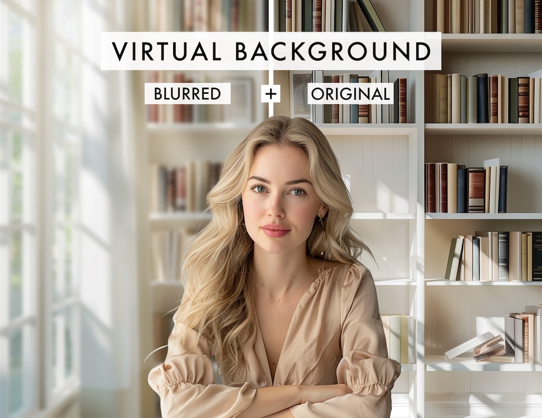 Sunny Home Library Zoom Backgrounds – 4 Bright Bookshelf Virtual ...