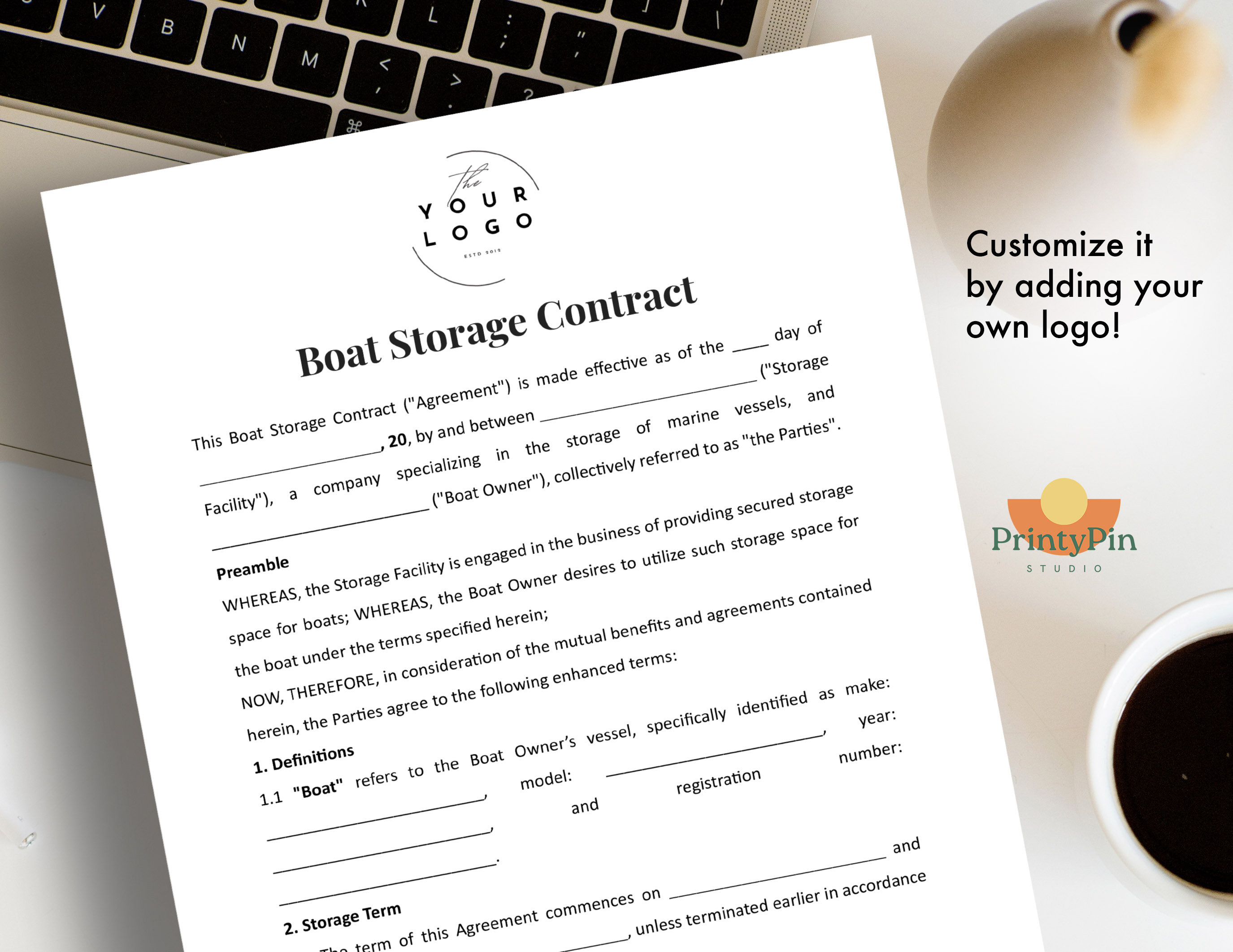 Boat Storage Contract Template - Customizable and Editable, Instant ...