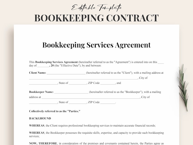 Bookkeeping Contract Template Word & PDF - Printable Bookkeeping ...