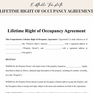 Lifetime Right of Occupancy Agreement Template - Lifetime Occupancy ...