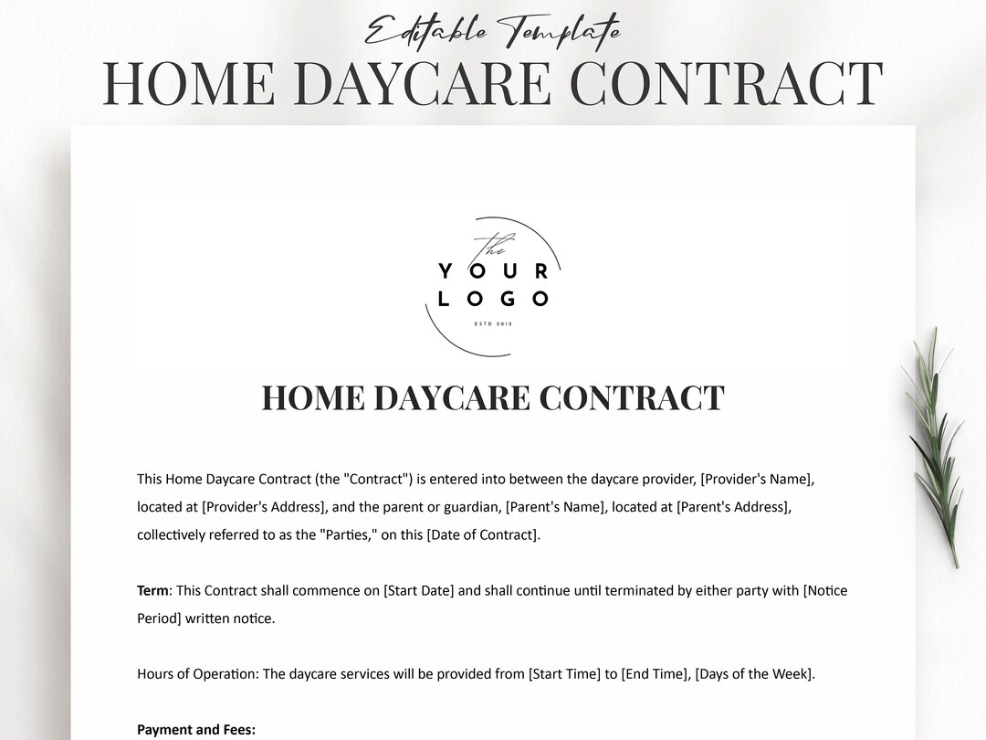 Home Daycare Contract Template | Detailed Childcare Agreement for ...