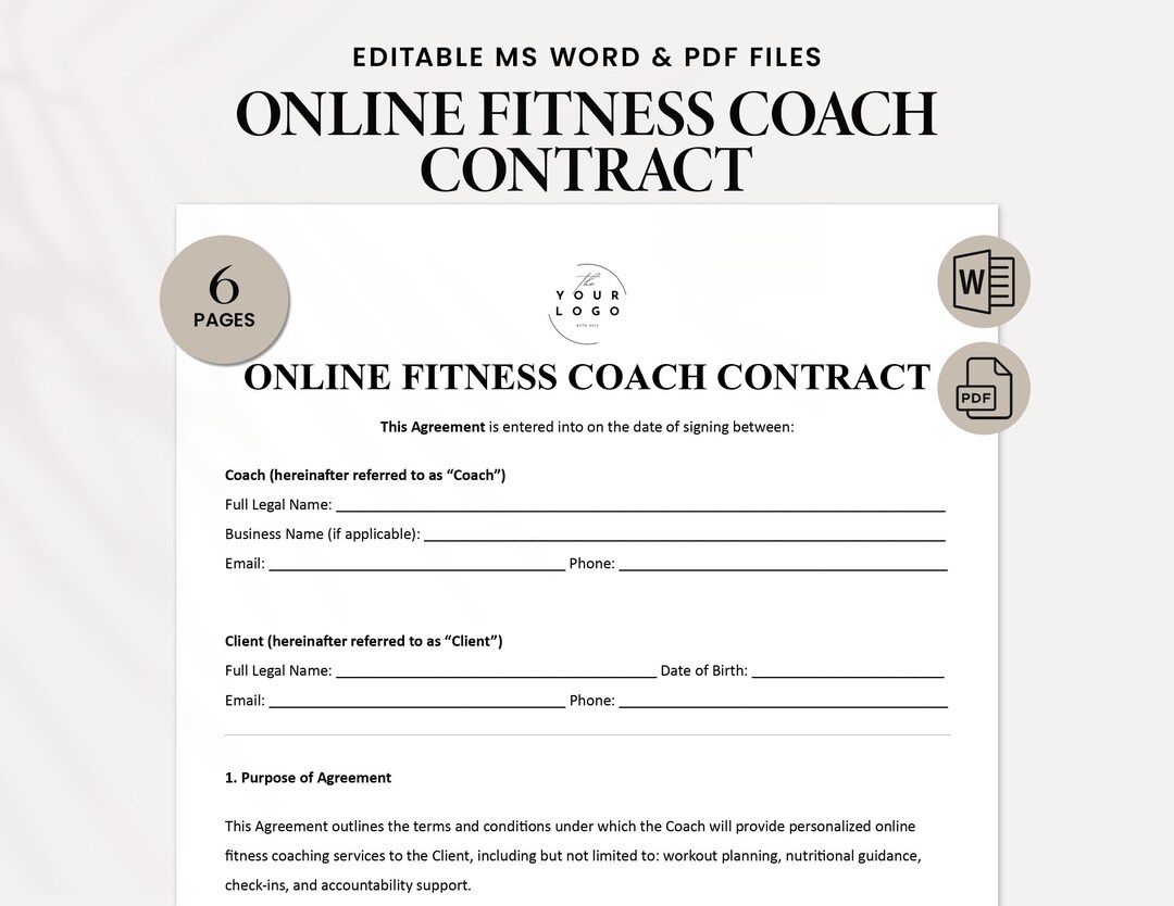 Online Fitness Coach Contract Template - Online Personal Trainer ...