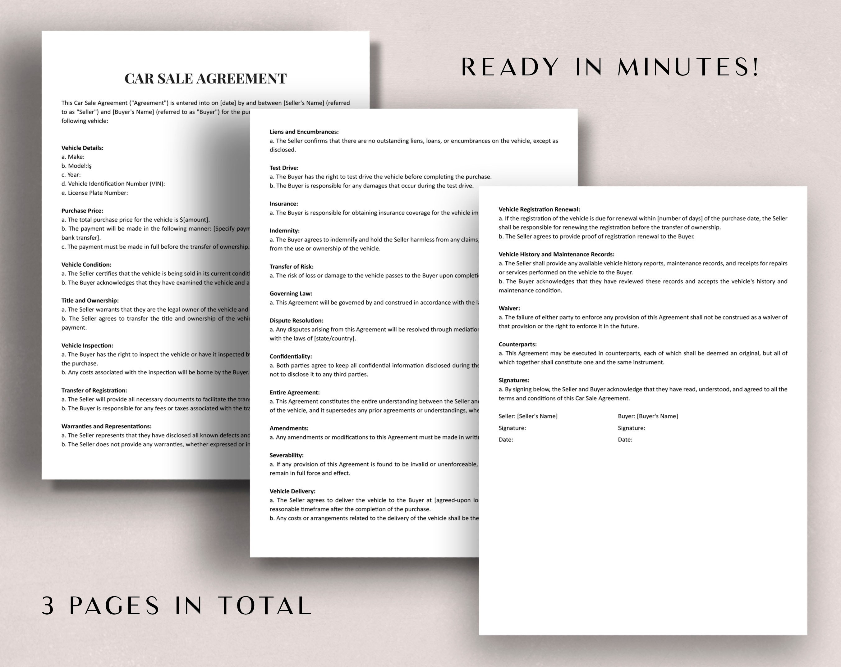 Comprehensive Car Sale Agreement Template Word - Highly Detailed ...