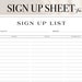Editable Sign up Sheet Editable PDF Sign up List Printable Sign up ...