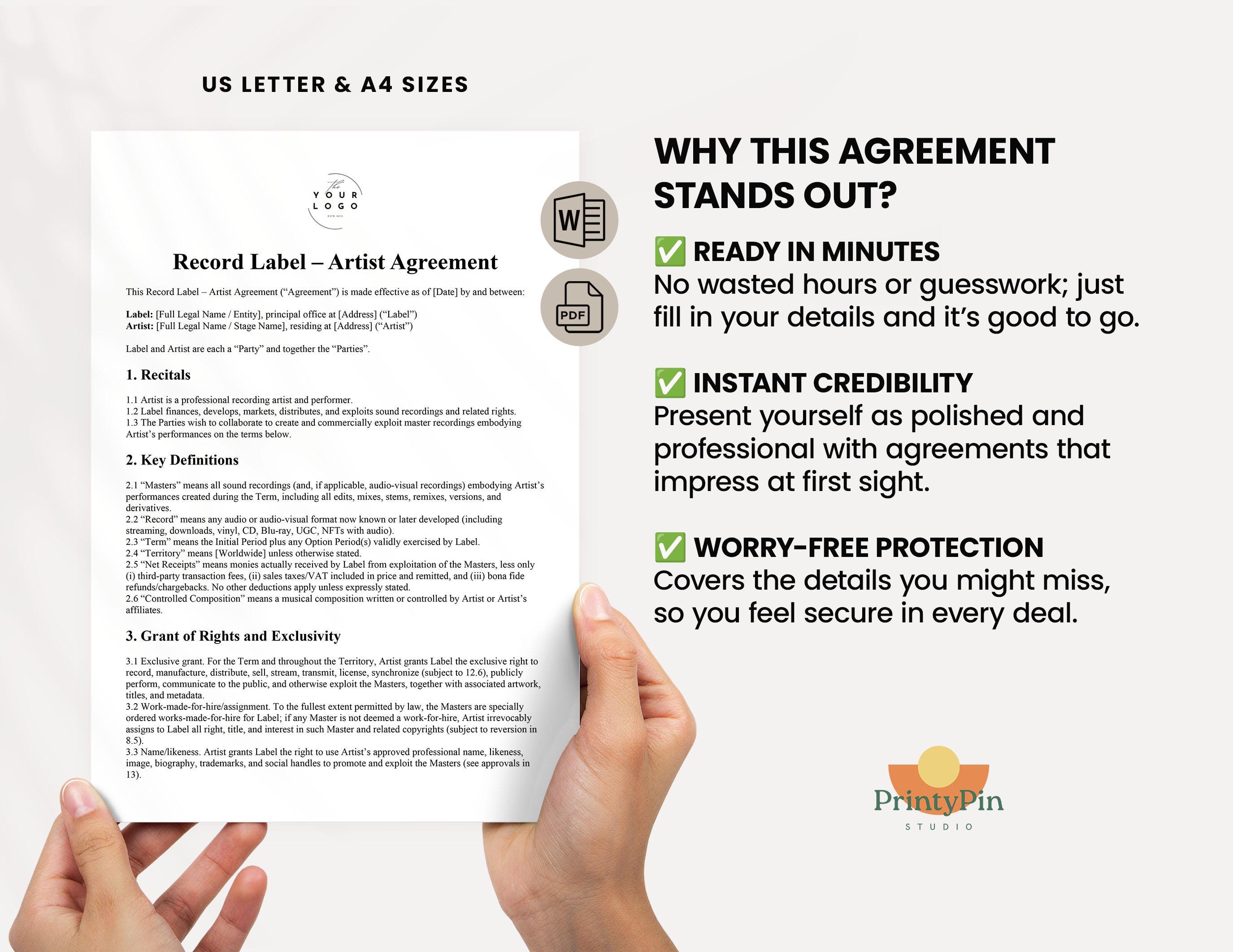 Complete Record Label Contract Template - Exclusive Rights, Royalties ...