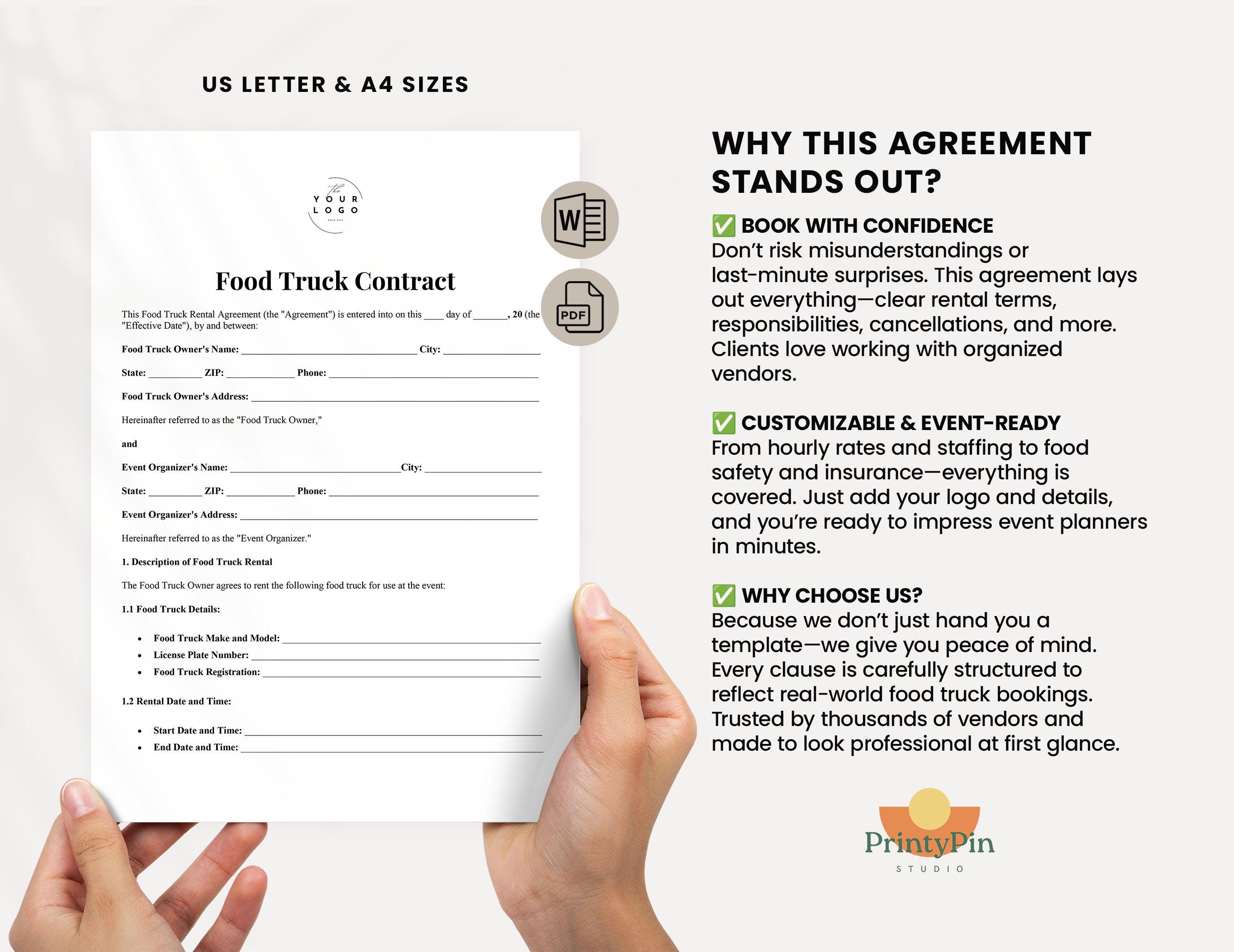 Printable Food Truck Contract Template - Food Truck Rental Agreement ...