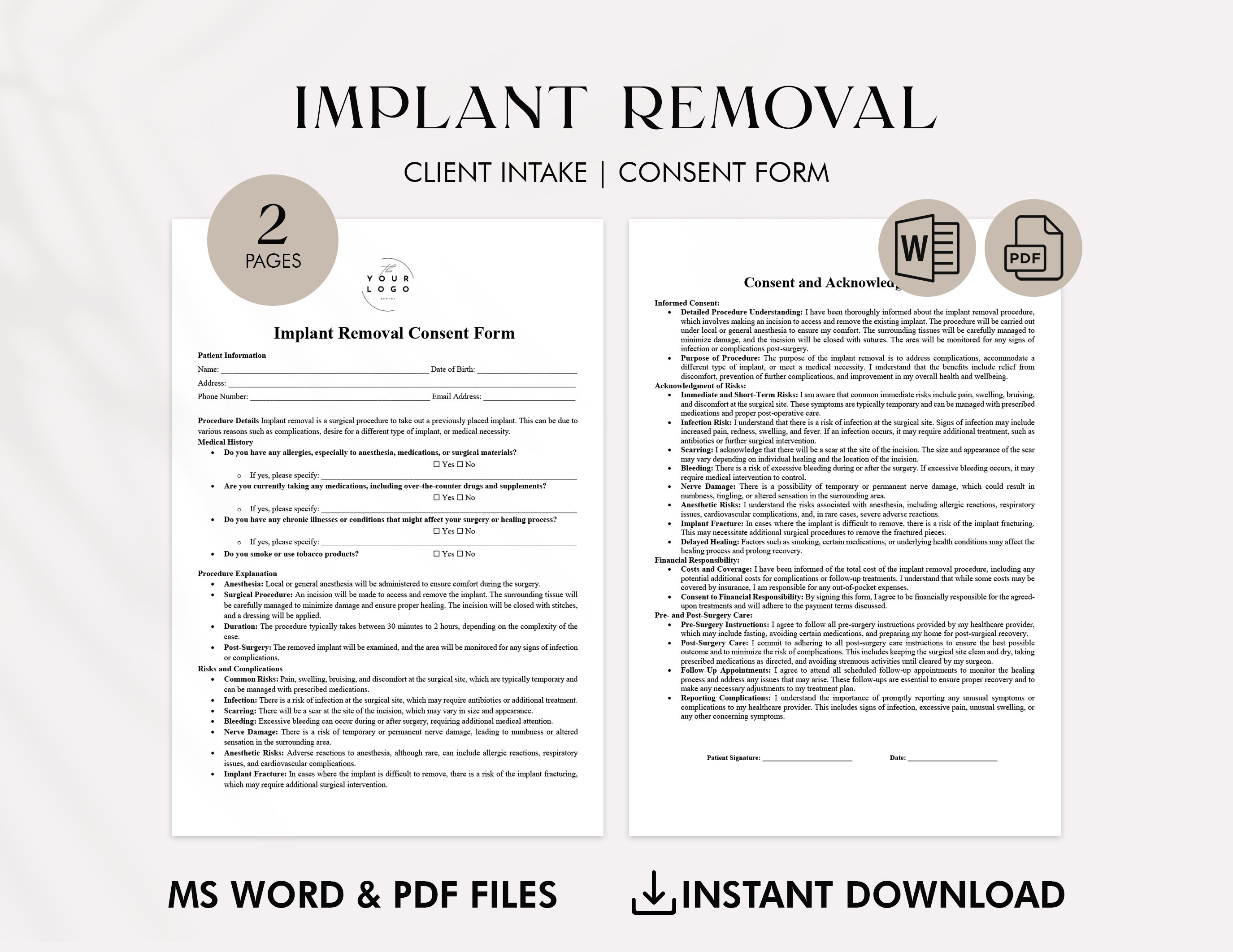 Implant Removal Consent Form PDF - Editable Surgical Consent Template ...