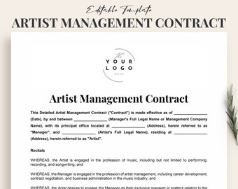 Professional Music Industry Contract, Editable Artist Management ...