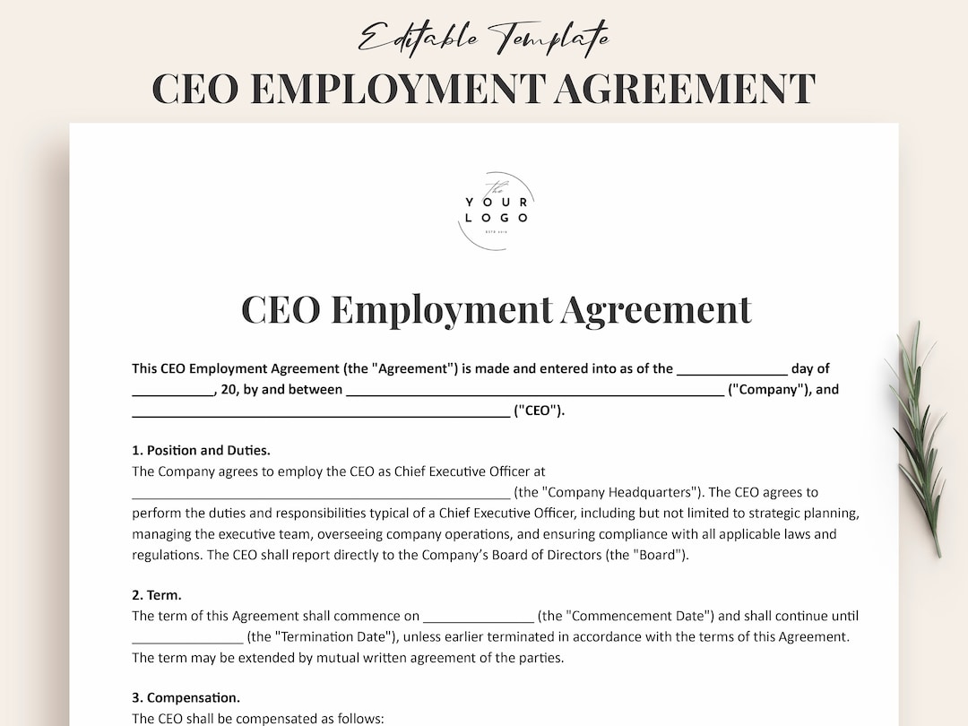 CEO Employment Agreement | Executive Contract Template | Editable CEO ...