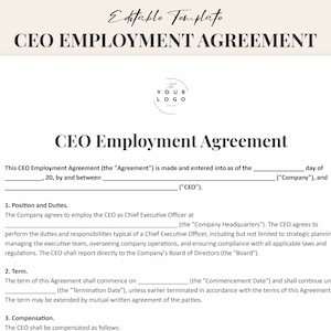 CEO Employment Agreement | Executive Contract Template | Editable CEO ...