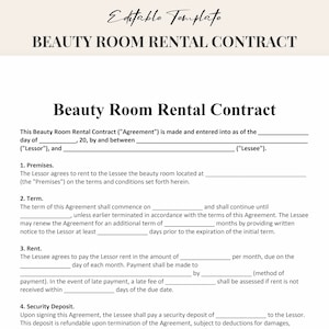 Beauty Room Rental Contract | Salon Booth Rental Agreement | Beauty ...