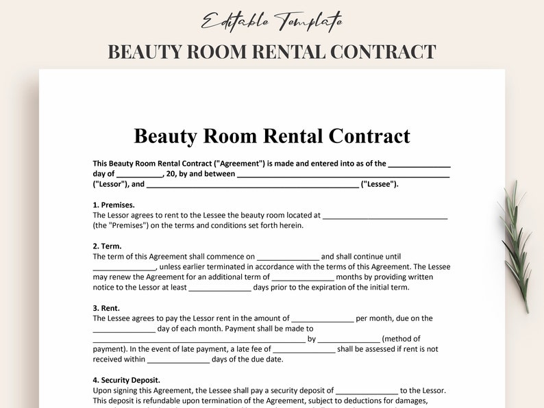 Beauty Room Rental Contract | Salon Booth Rental Agreement | Beauty ...