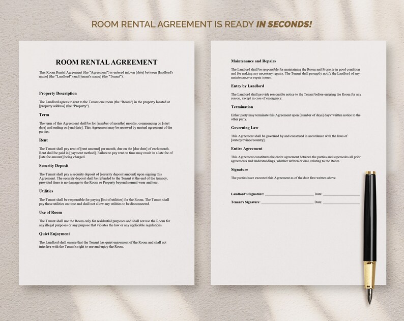 Room Rental Agreement Template Word Doc - Editable Room Rental Lease ...