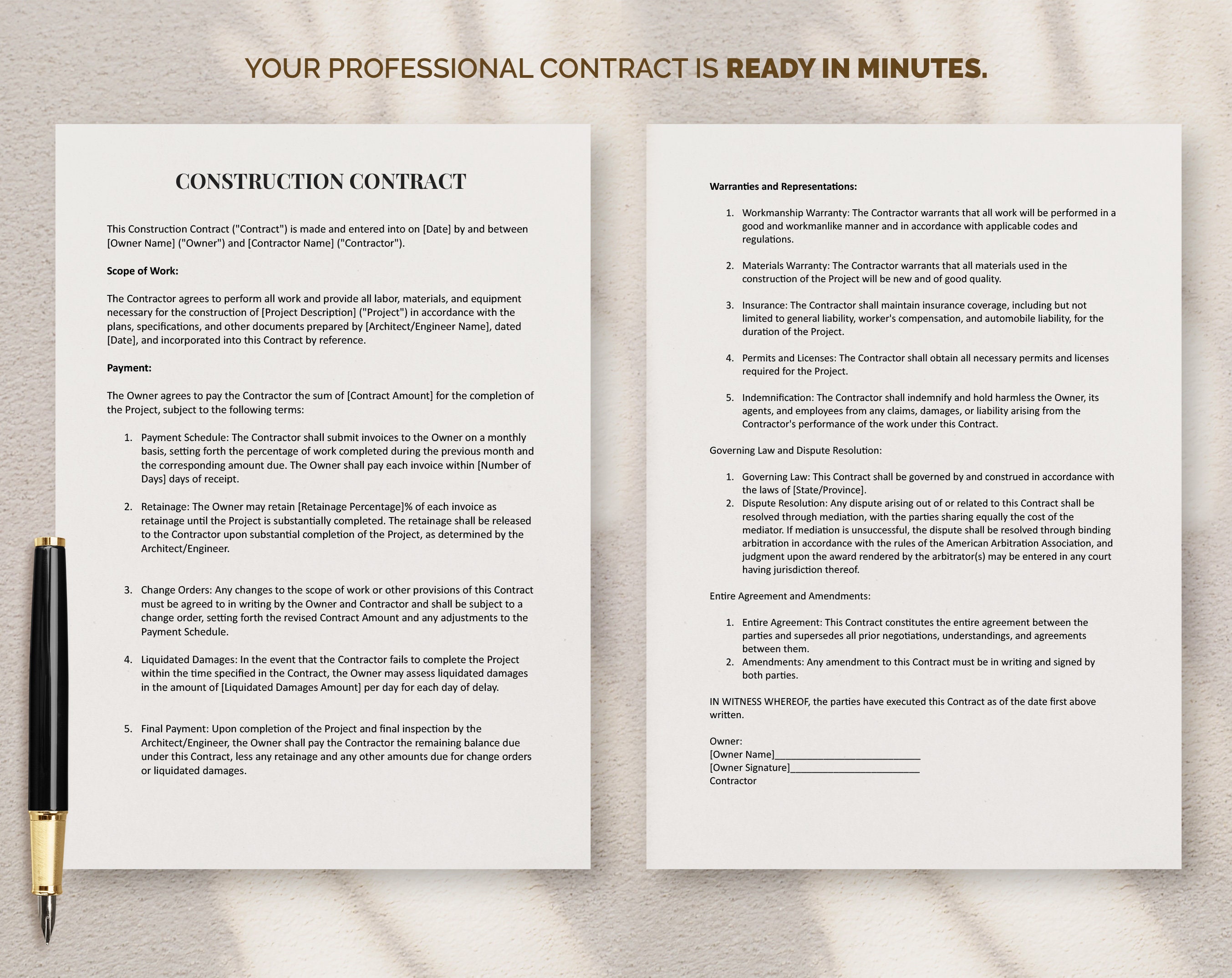 Basic Construction Contract - Simple Construction Agreement Template ...