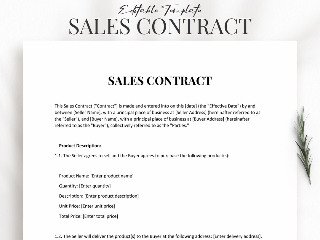 Sales Contract Template | Purchase Agreement | Sales of Goods Contract ...