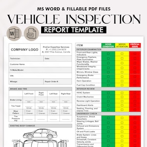 Editable Vehicle Inspection Report Template | Fillable PDF & Word Auto ...