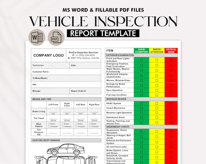 Visual Vehicle Inspection Report | Fillable PDF Multi-point Vehicle ...