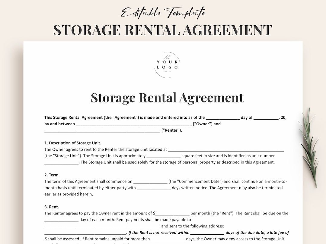 Storage Rental Agreement | Detailed Storage Unit Contract Word Template ...