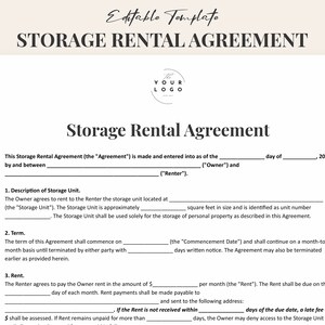 Storage Rental Agreement | Detailed Storage Unit Contract Word Template ...