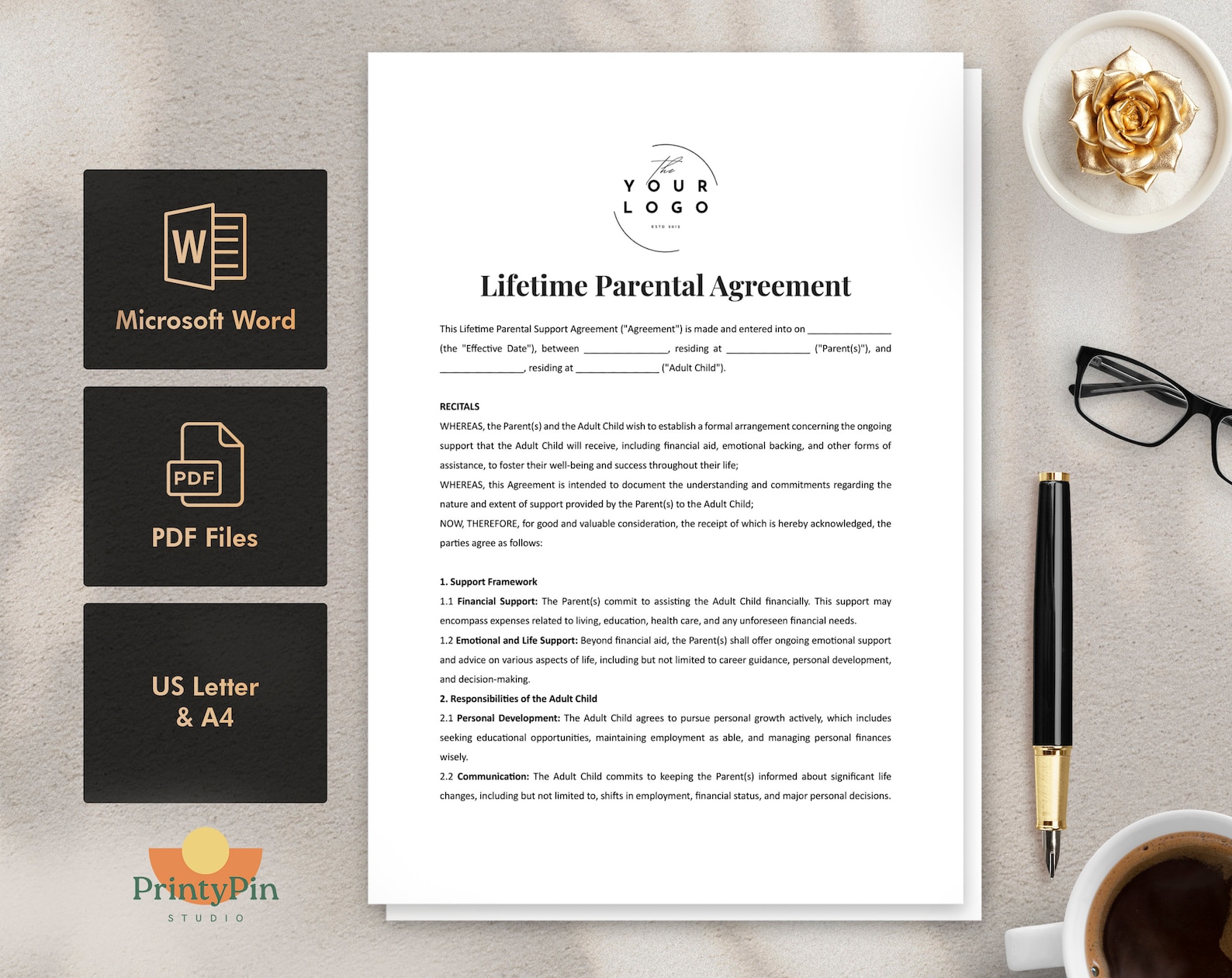 Lifetime Parental Agreement Template - Family Planning & Organization ...
